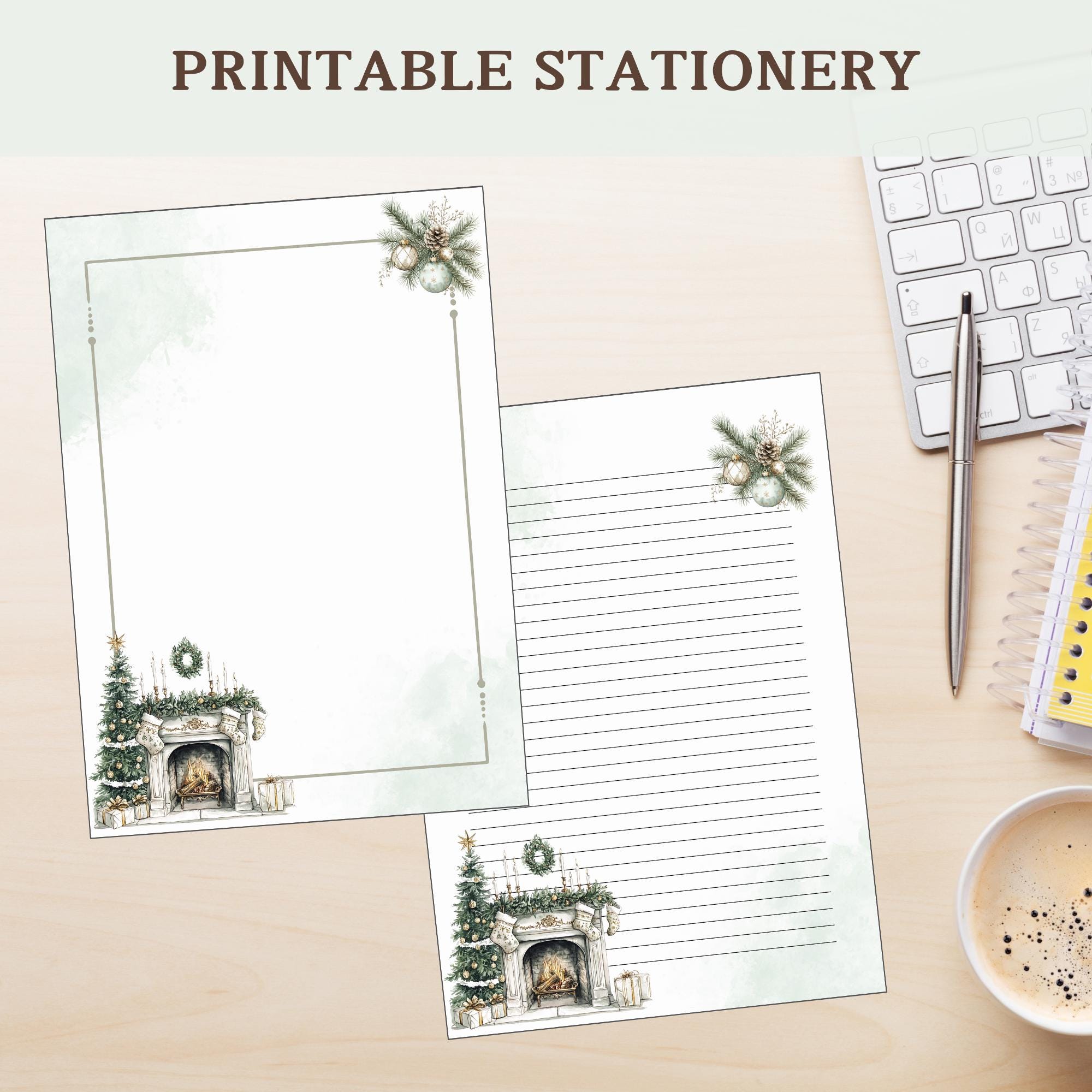 Printable Stationery, Printable Winter Emerald Writing Paper, Letter ...
