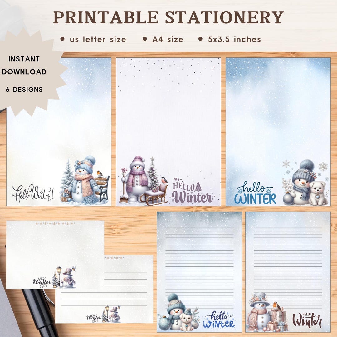 Printable Stationery, Hello Winter Snowman Writing Paper, Notepad ...