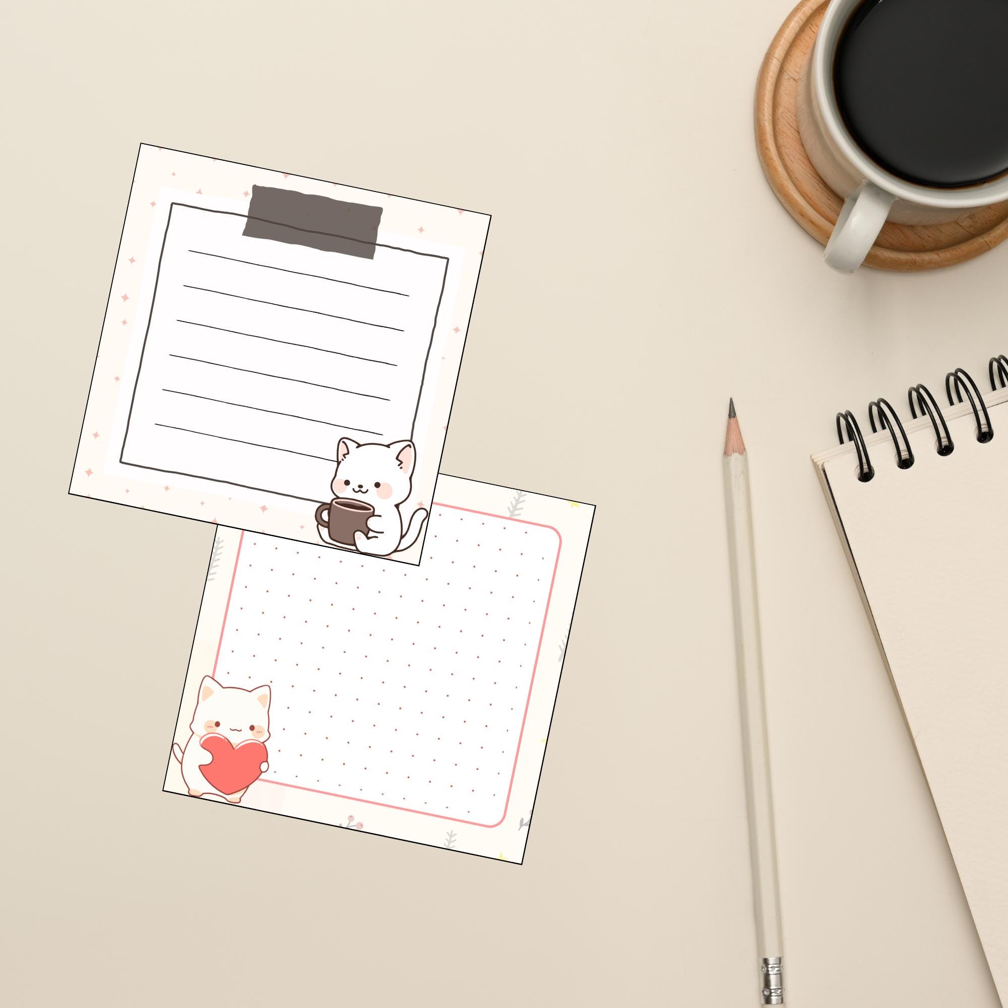 Printable Kawaii Cats Memo Pad, Printable Stationary, Printable Memo ...