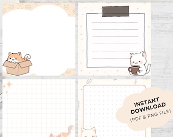 Kawaii Cats Printable Memo Pad, Printable Stationary, Printable Memo ...