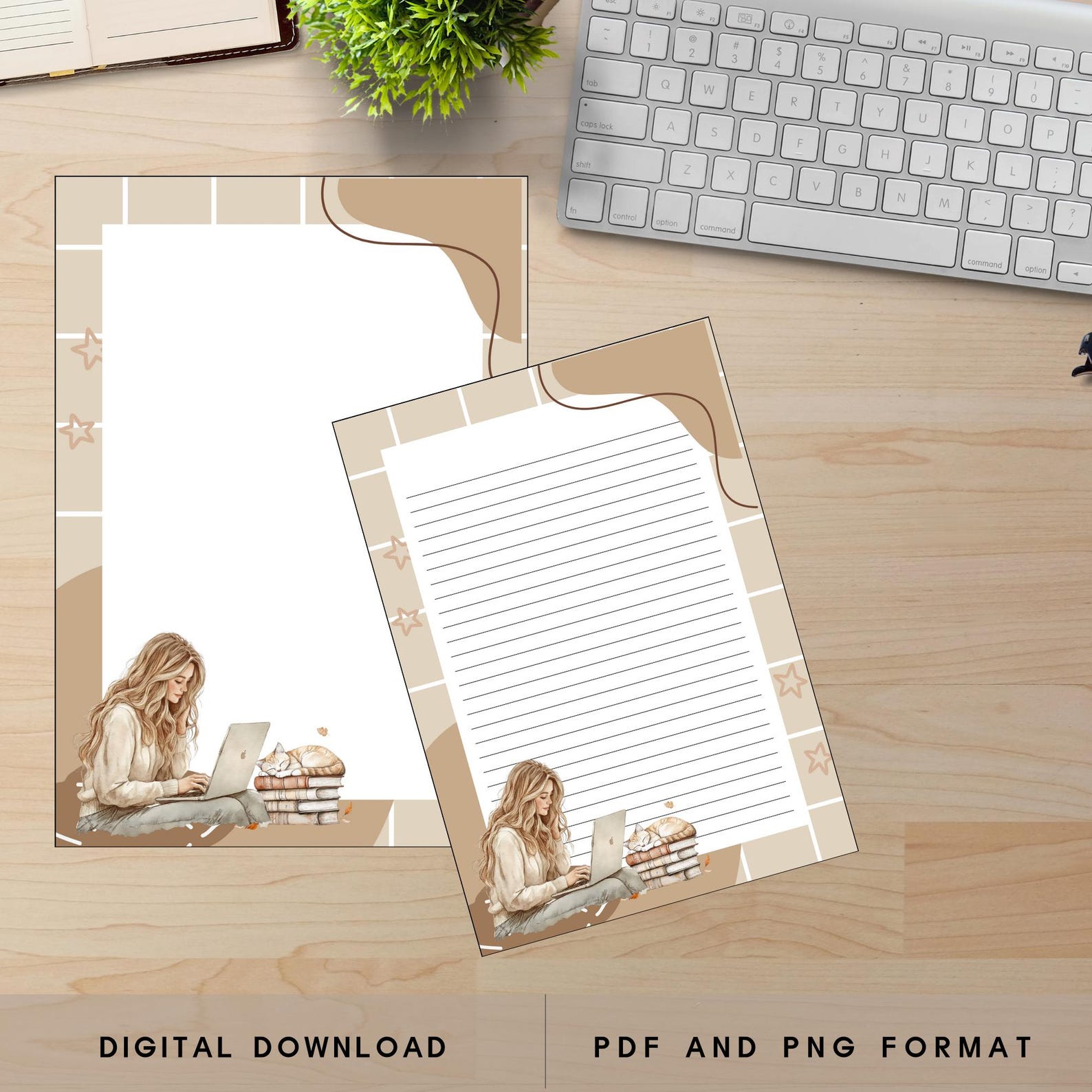 Printable Notepad, Beige Aesthetic Girl Notepad, Printable Stationary ...