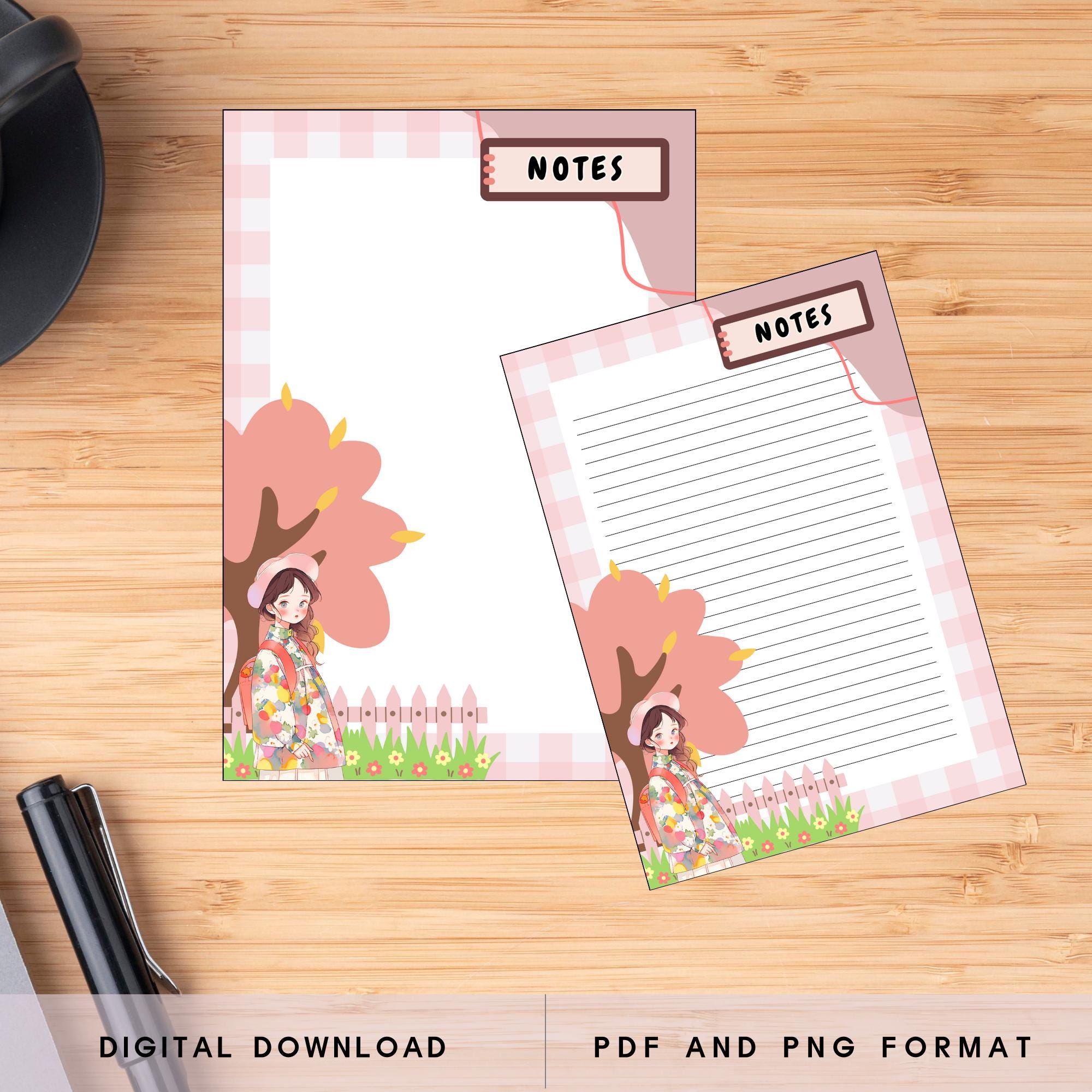 Printable Notepad, Kawaii Beret Girl Notepad, Printable Stationary ...