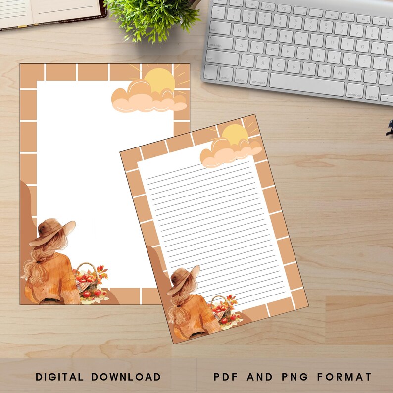 Printable Notepad, Orange Aesthetic Girl Notepad, Printable Stationary ...