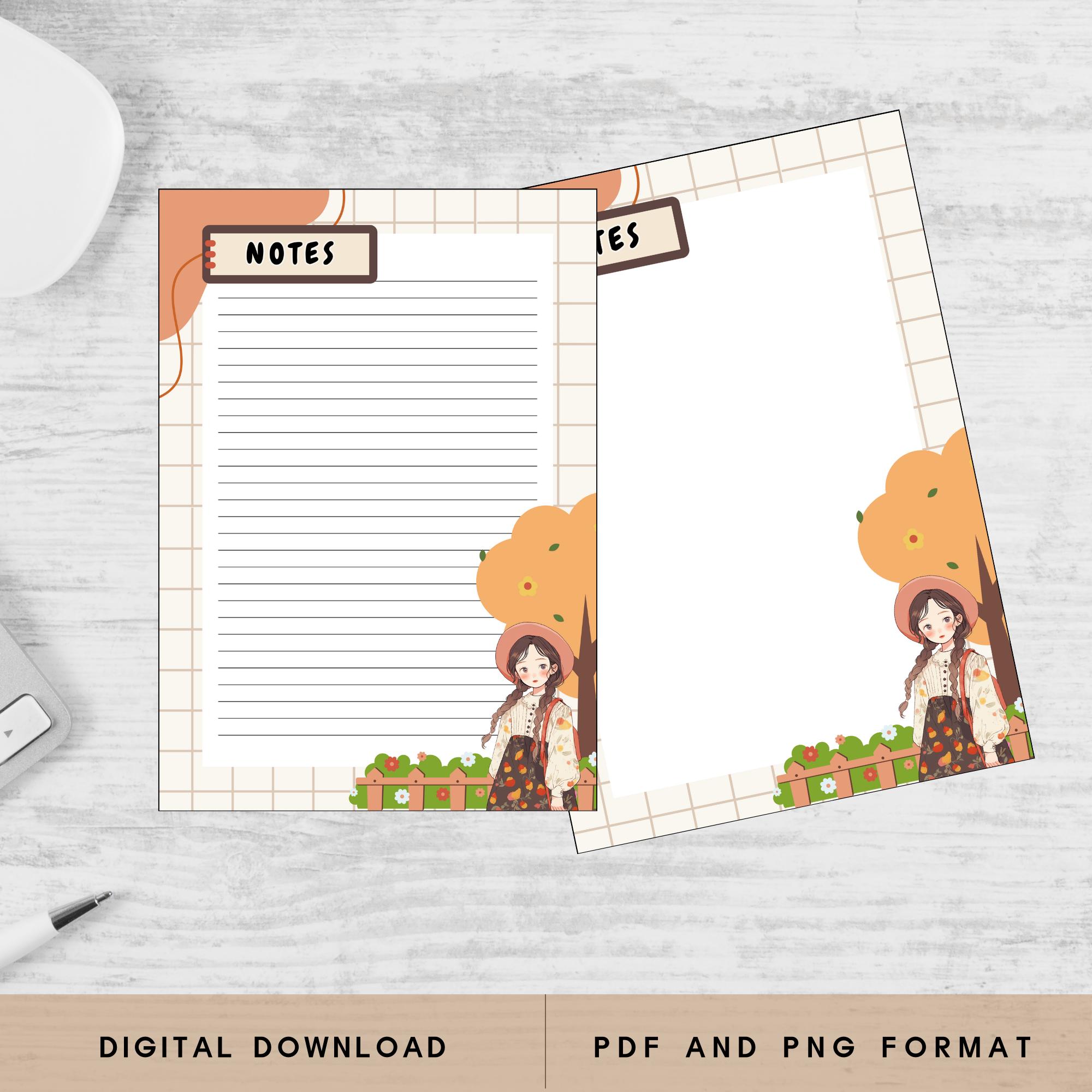 Printable Notepad, Kawaii Beret Girl Notepad, Printable Stationary ...