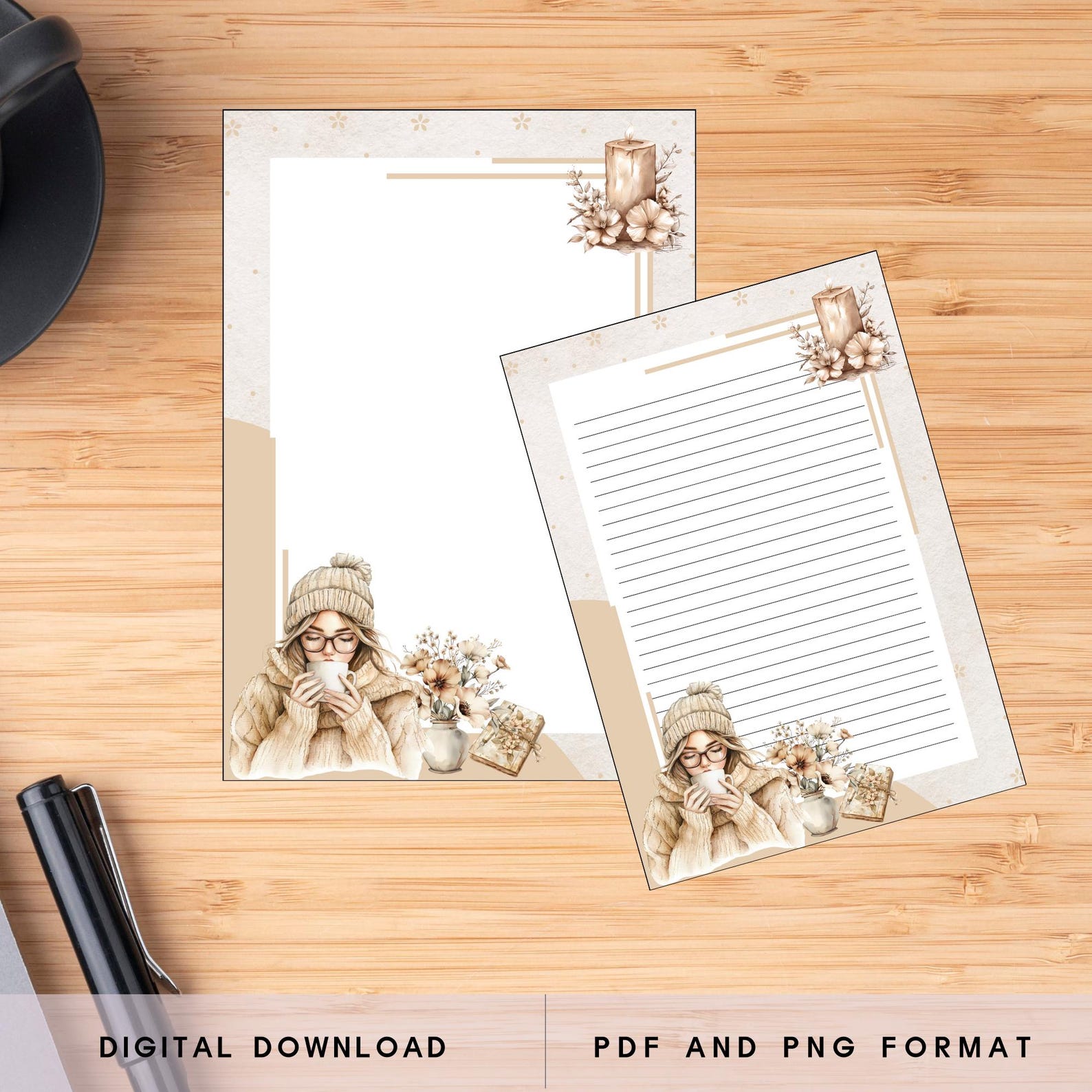 Printable Notepad, Beige Aesthetic Girl Notepad, Printable Stationary ...