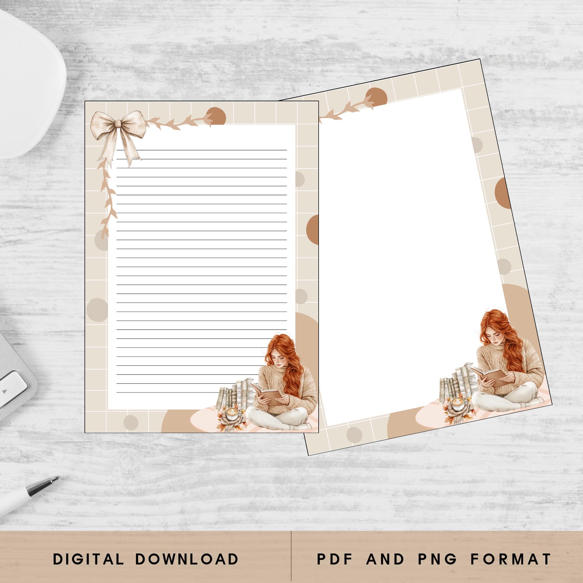 Printable Notepad, Beige Aesthetic Girl Notepad, Printable Stationary ...
