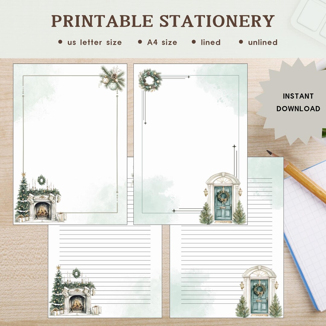 Printable Stationery, Printable Winter Emerald Writing Paper, Letter ...