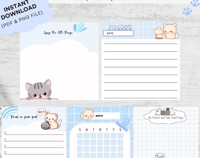 Cat Printable, Fruit Juice Cat Printable Notepad, Cute Cat Notepad ...