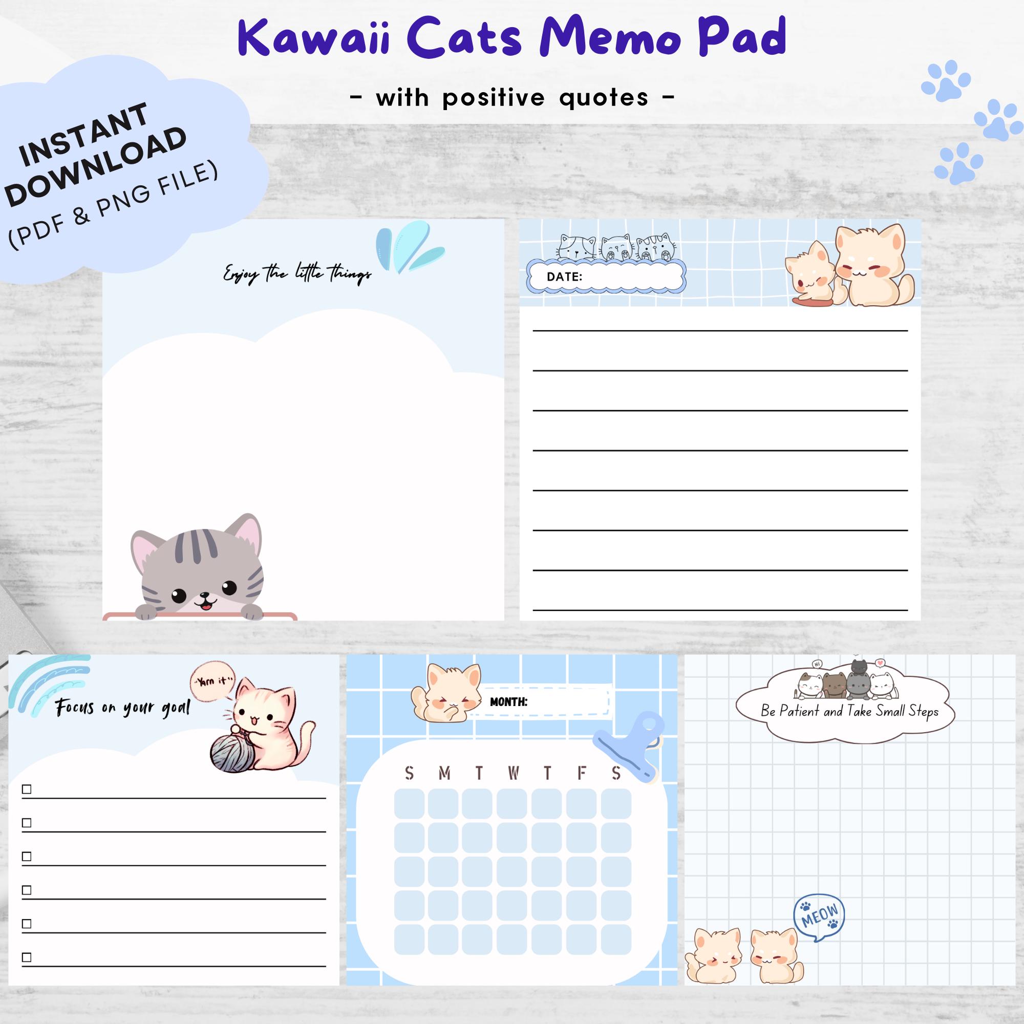 Kawaii Cats Printable Memo Pad, Printable Stationary, Printable Memo ...