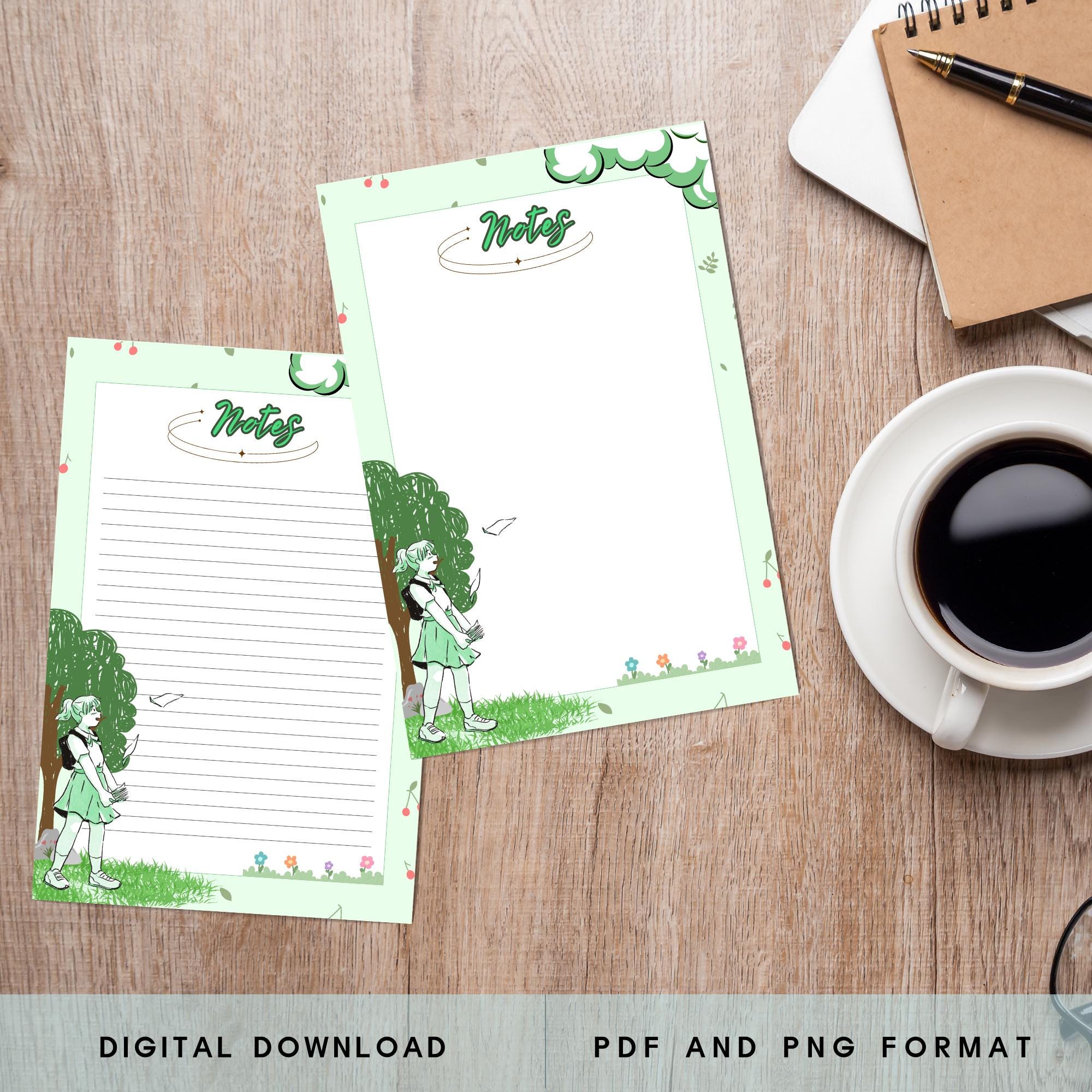 Cute School Girl Notepad, Printable Stationery, Printable Notepad ...