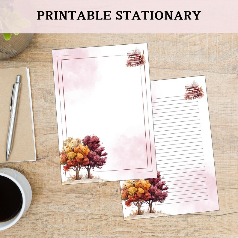 Printable Stationary, Burgundy Tree Writing Paper, Printable Writing ...