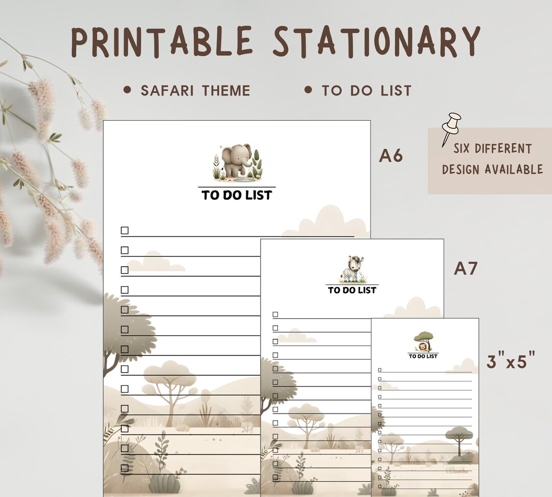 Printable Stationery, to Do List, Safari Writing Paper, Printable ...