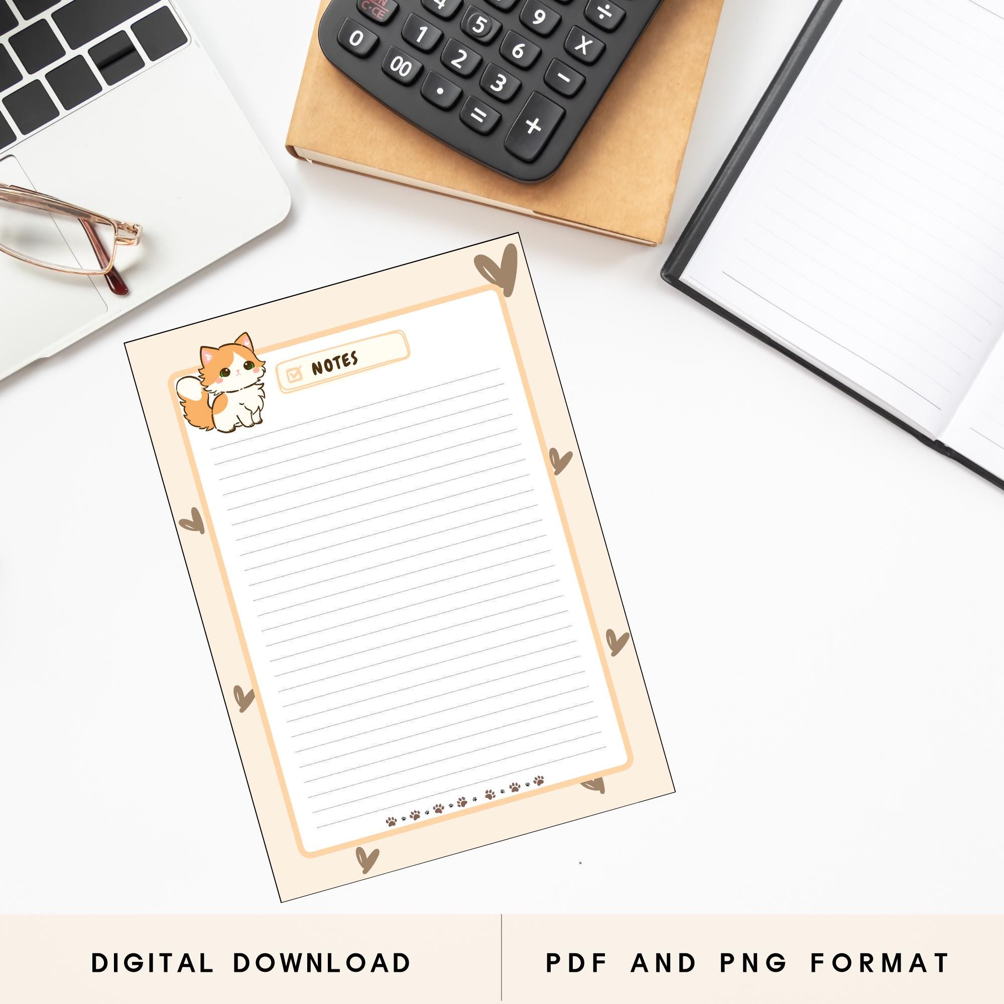 Kawaii Cats Printable Notepad, Printable Stationery, Cute Stationery ...
