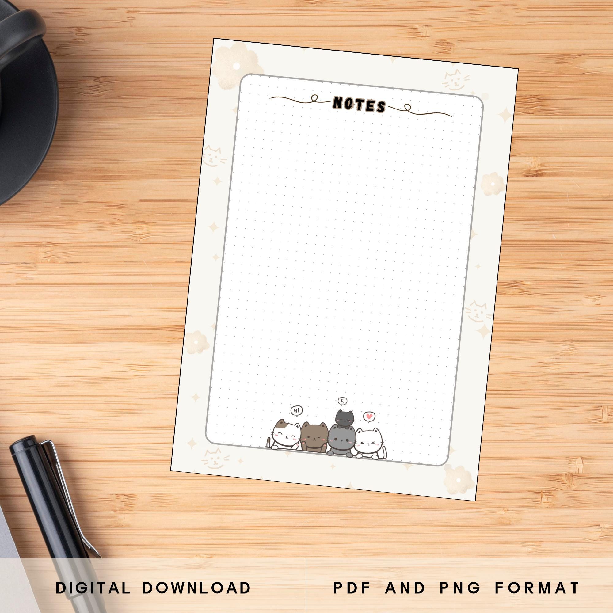 Kawaii Cats Printable Notepad, Printable Stationery, Cute Stationery ...
