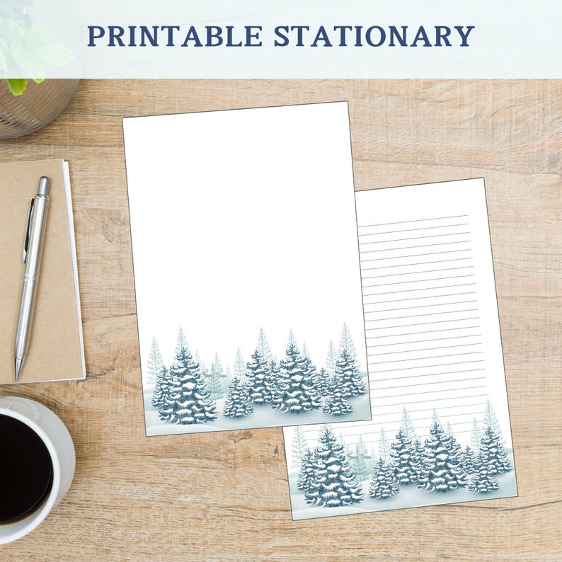 Printable Stationary, Winter Forest Writing Paper, Notepad, Letter ...