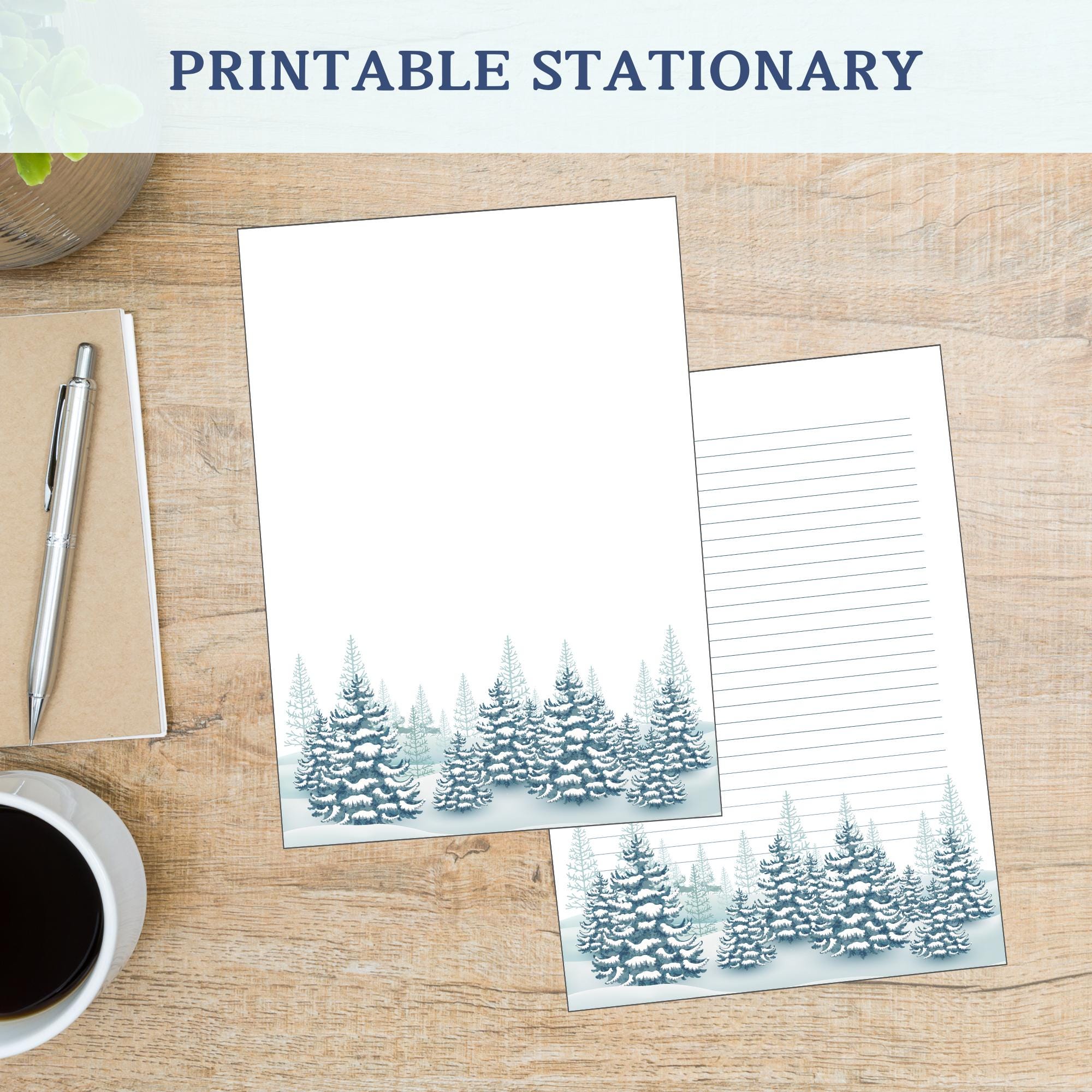 Printable Stationary, Winter Forest Writing Paper, Notepad, Letter ...