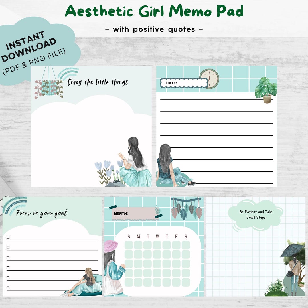 Printable Memo Pad, Aesthetic Girl Memo Pad, Printable Stationary ...