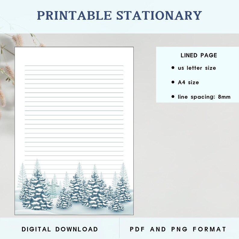 Printable Stationary, Winter Forest Writing Paper, Notepad, Letter ...