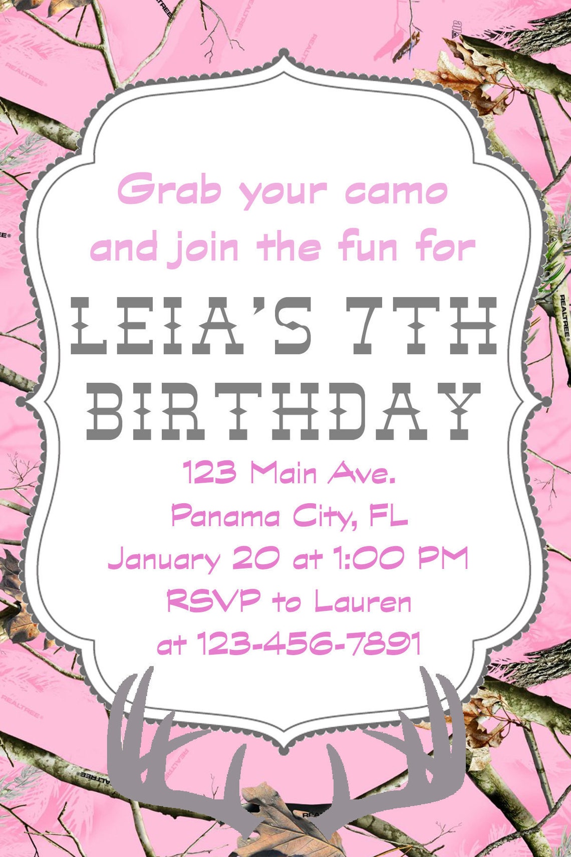 Pink Camo Birthday Invitation - Etsy