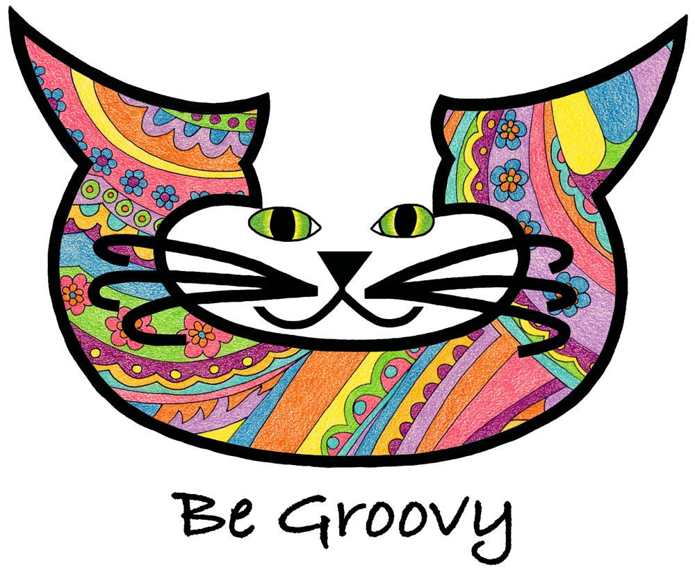 Cat Art Cards Modern Art Be Groovy by Beckyzimm - Etsy