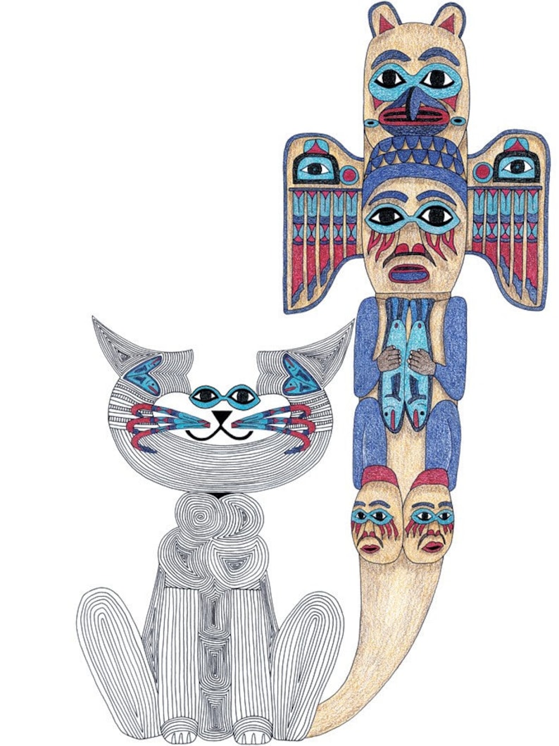Cat Art Cards- Cat Totem- Whimsical Cat Art- State of Alaska- by ...