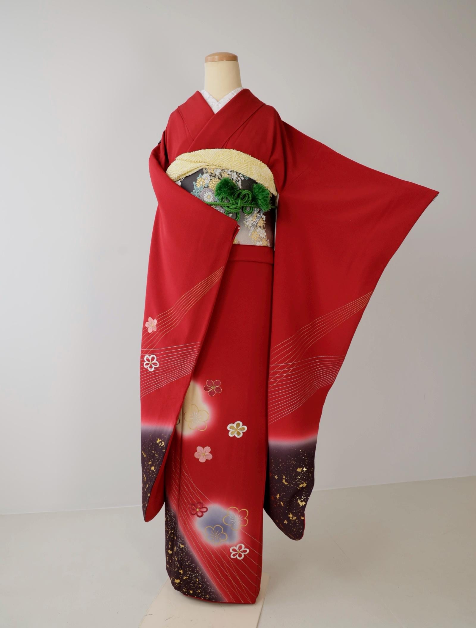 Vintage Red Furisode Kimono Kimono Set or Obi Set Long Length Formal ...