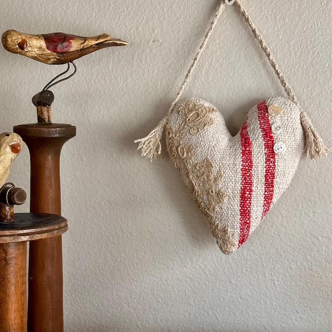 Hanging Sachet~small Heart~antique Grain Sacks ~lavender Sachet - Etsy