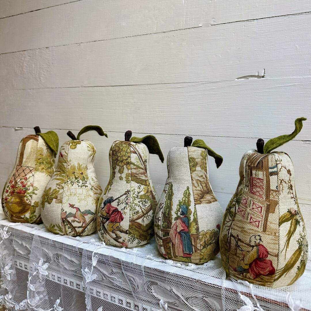 Vintage Linen Pears~vintage Chinoiserie Toile~fabric Pear Decor~ Bowl ...
