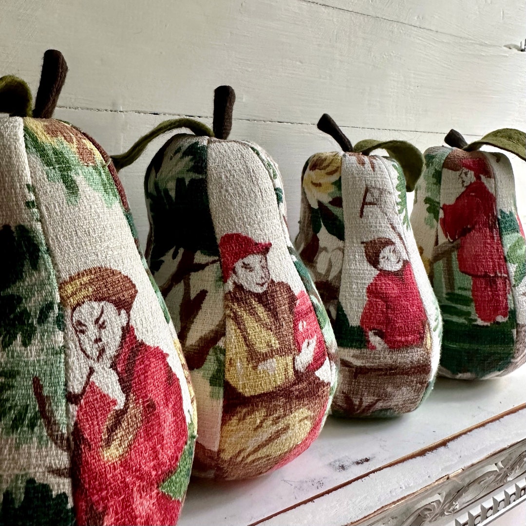Vintage Textile Pears~ Vintage Chinoiserie BARK CLOTH ~fabric Pear ...