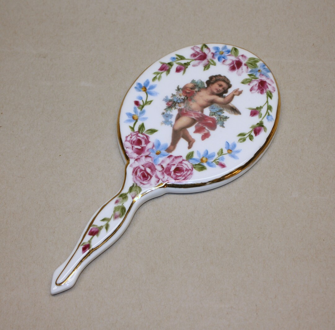 Angel and Dark Pink Rose Hand Mirror - Etsy