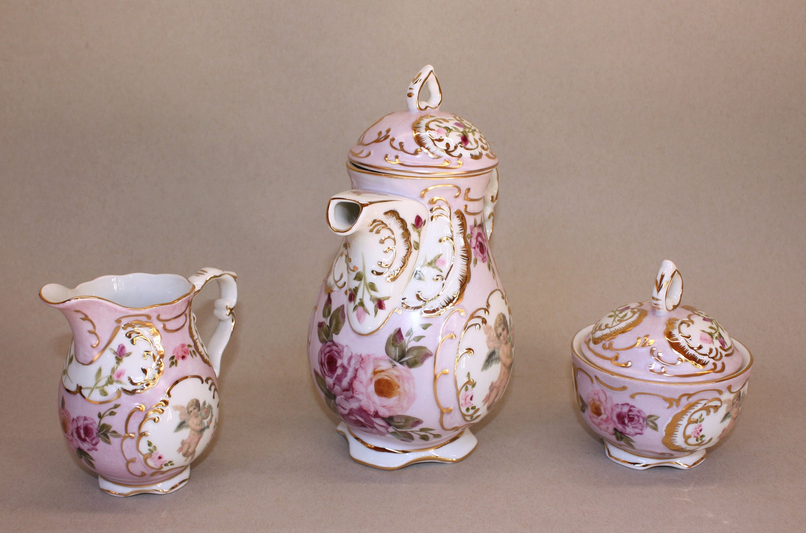 Rococo Angel and Pink Rose Tea Set - Etsy