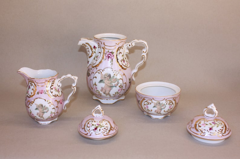 Rococo Angel and Pink Rose Tea Set - Etsy