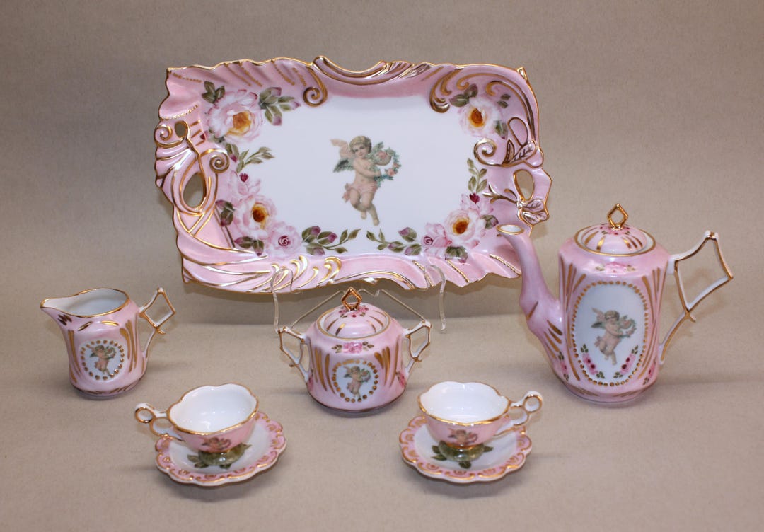 Angel and Pink Rose Child's Rococo Tea Set - Etsy