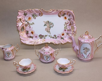 Vintage Porcelain Pink Rose and Gold Trim 4 Piece Tea Set - Etsy