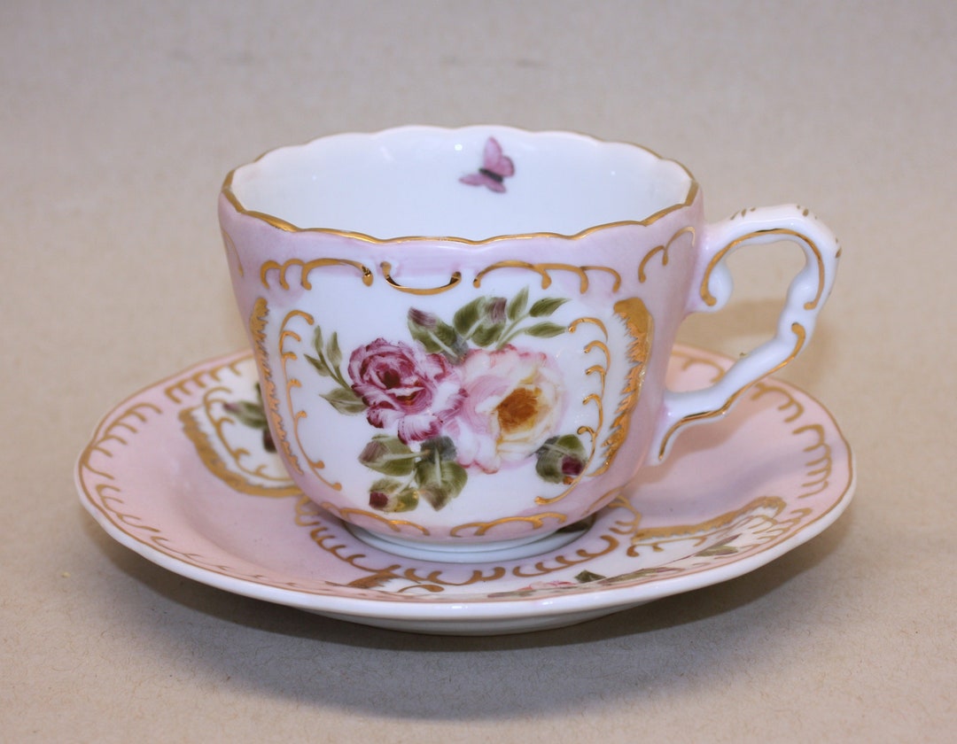 Pink Rococo Style 8 Oz. Rose Teacup and Saucer - Etsy