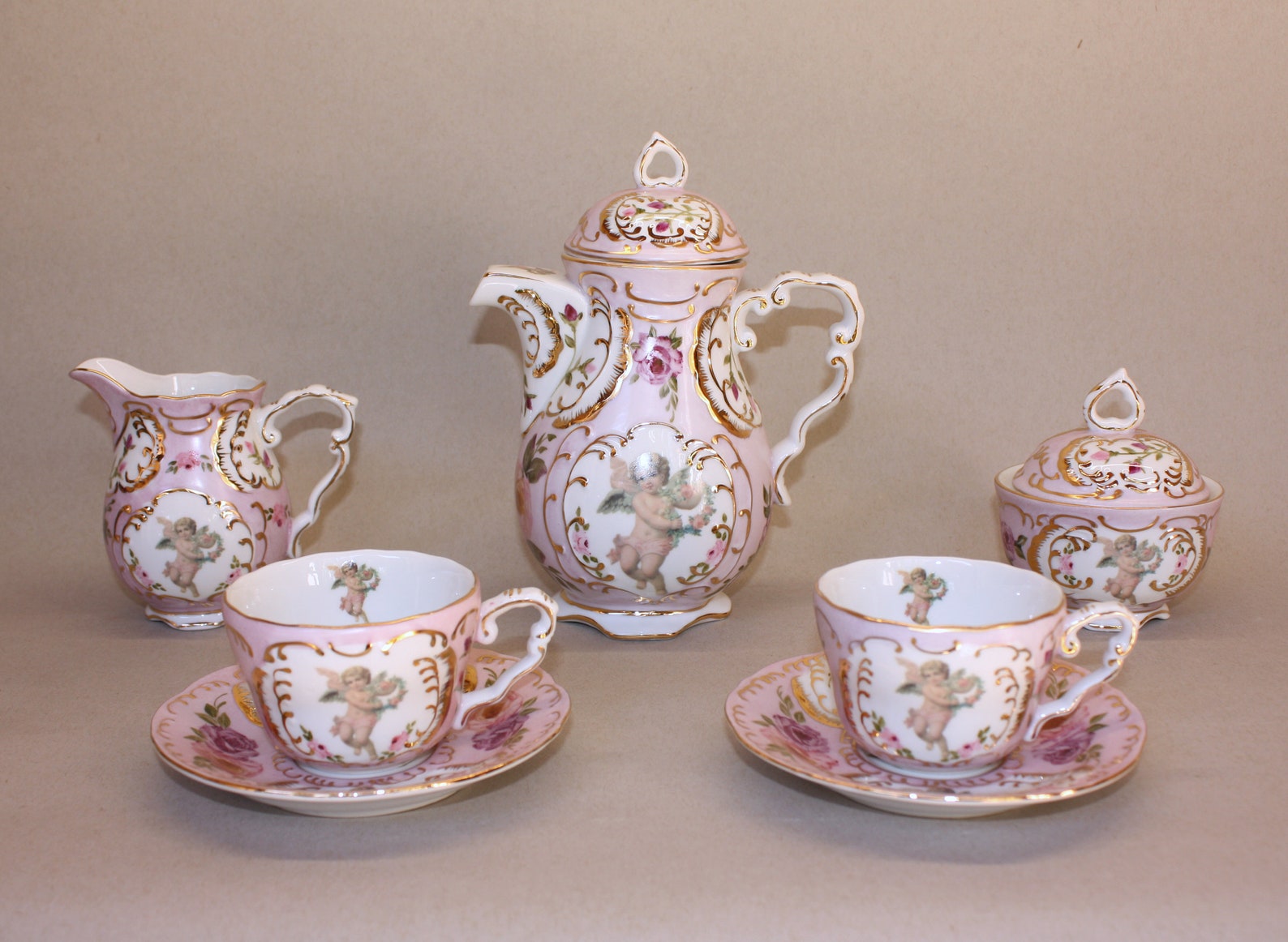 Rococo Angel and Pink Rose Tea Set - Etsy