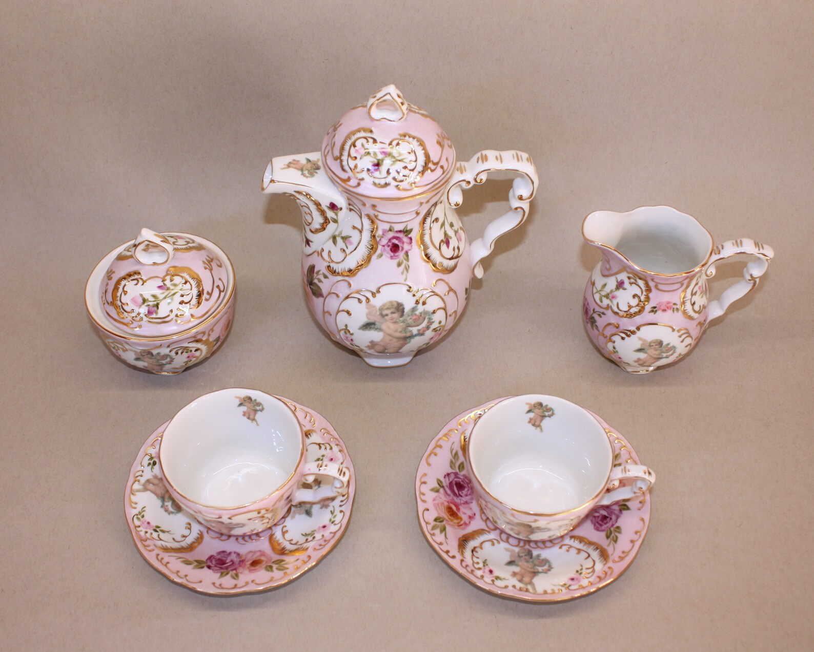 Rococo Angel and Pink Rose Tea Set - Etsy