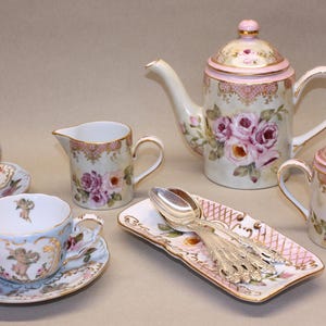Pink Rose and Gold Filigree Tea Set - Etsy