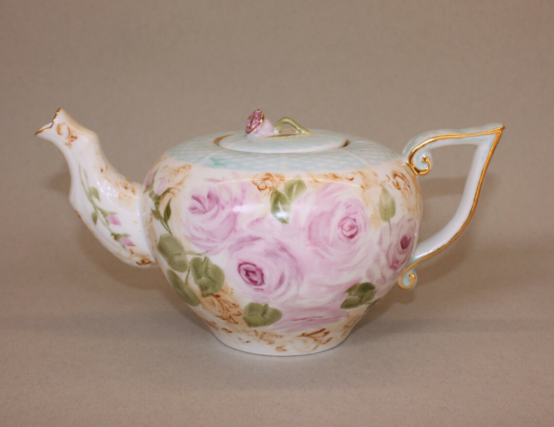 Pink Rose and Turquoise Tea Set | Etsy