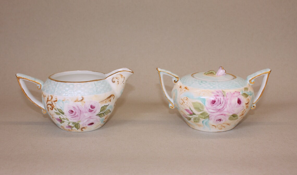 Pink Rose and Turquoise Tea Set | Etsy