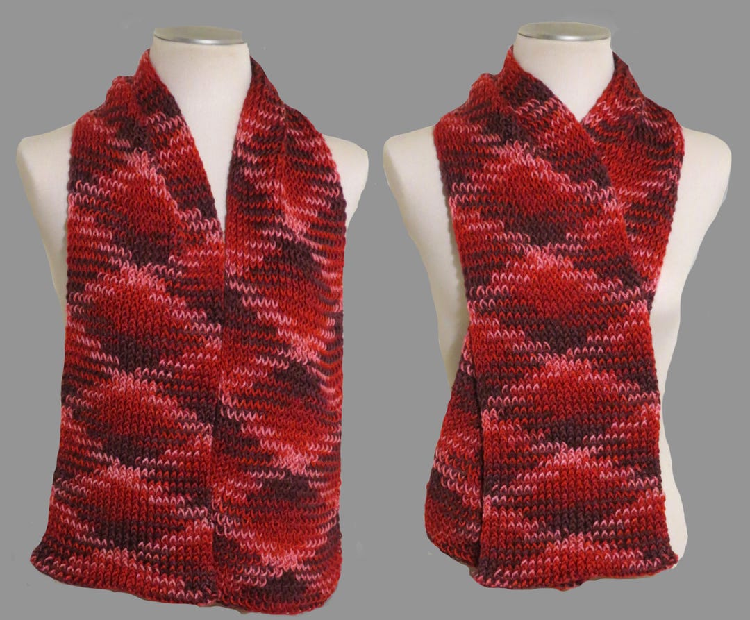 Hand Knit Scarf: Soft Double Knit in Reds & Browns - Etsy