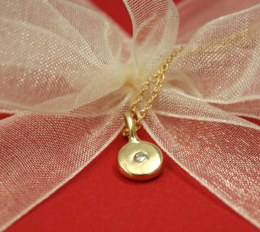 Gold Necklace, Round Coin Pendant, Diamond Charm Necklace, Charm ...