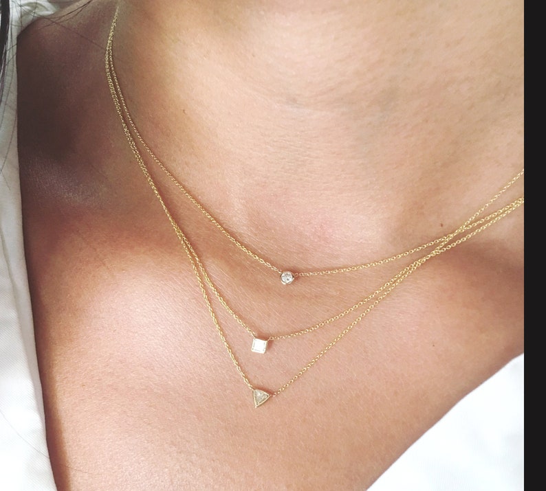 Trillion Cut Diamond Necklace Trillion Diamond Necklace 14K - Etsy