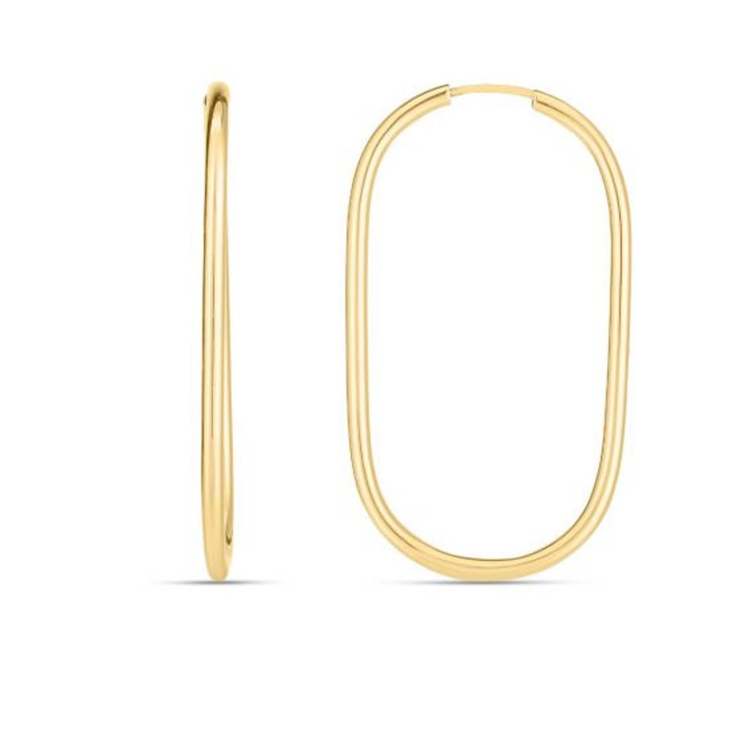 14K Solid Gold Endless Hoops, Paperclip Hoop Earrings, Large Oval Hoops ...