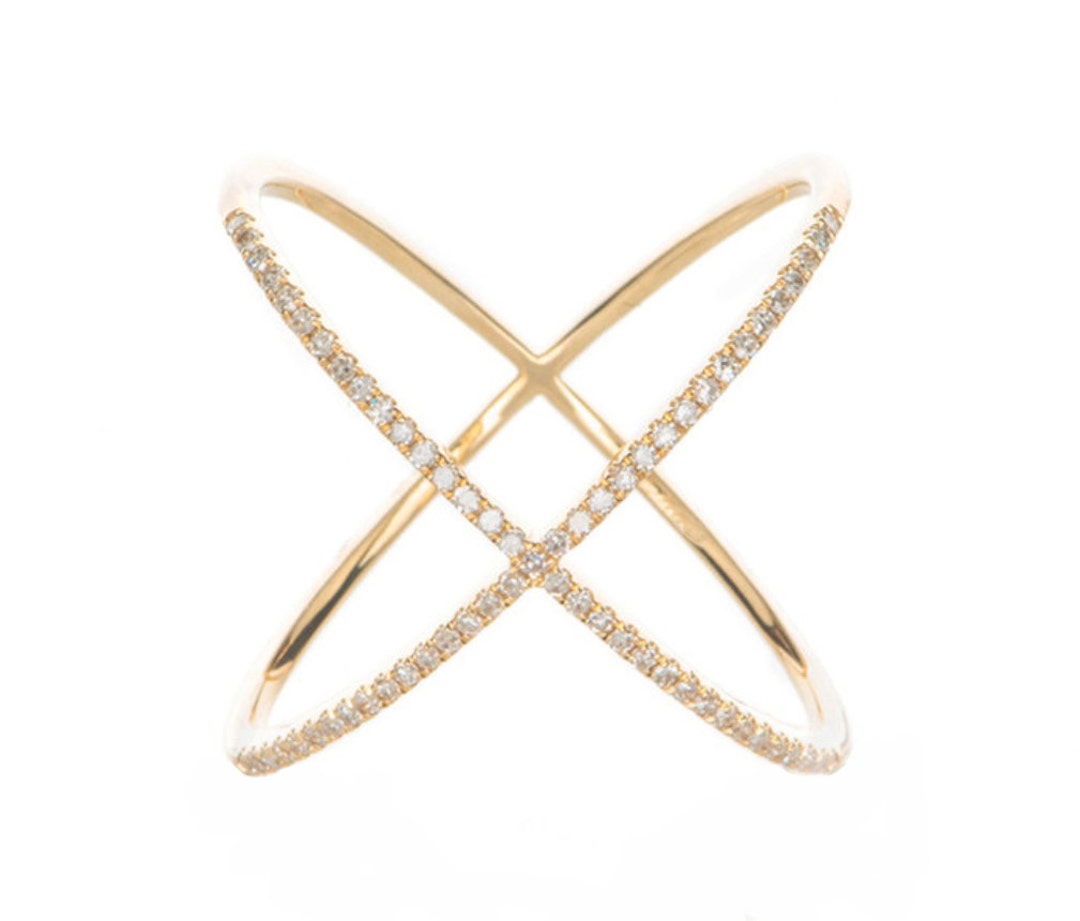 X Ring, Pave' Diamond Ring, Modern Ring, 14K Gold Ring, Tula Jewelry ...