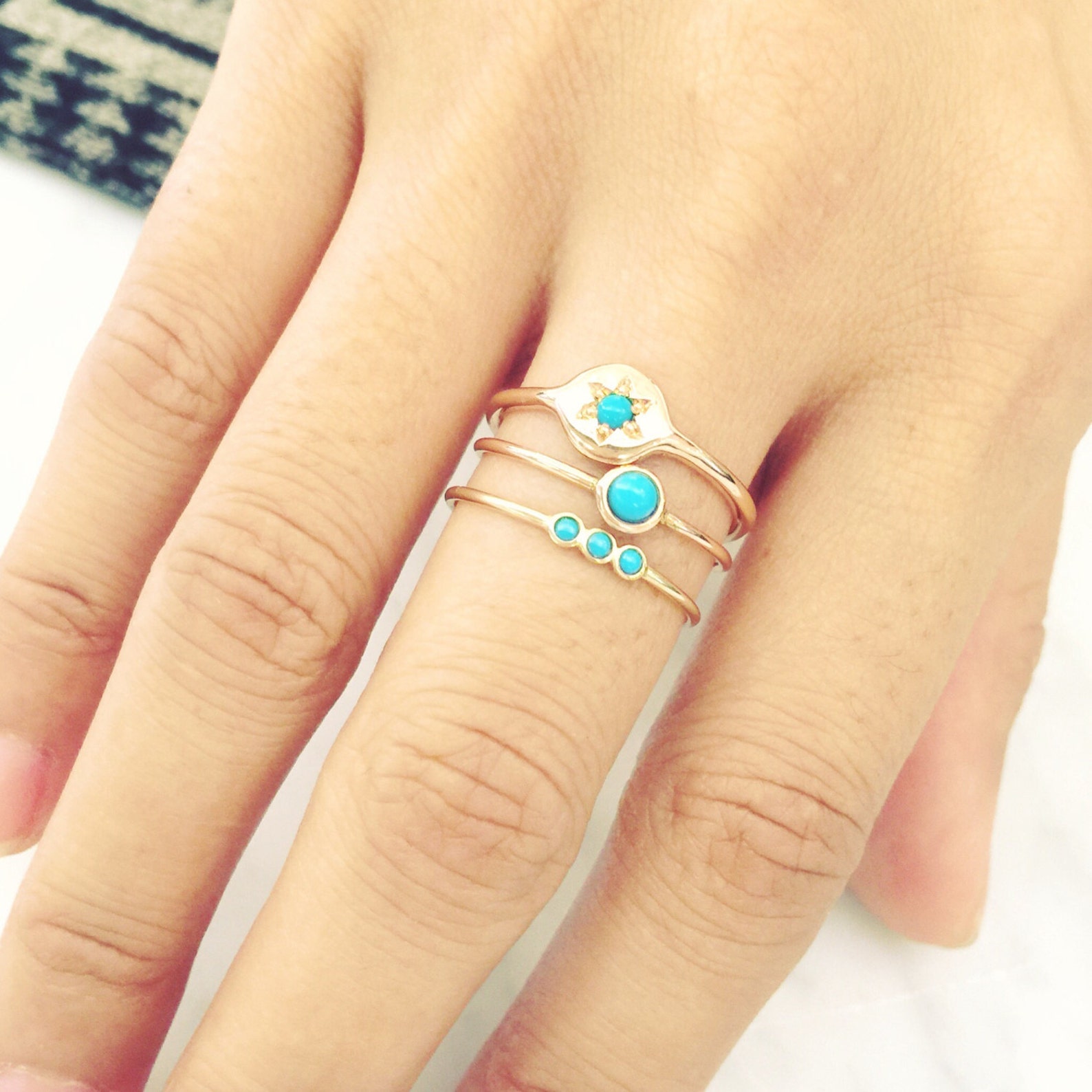 Turquoise Ring, Single Stone Ring, Stacking Ring, 14K Solid Gold Ring ...