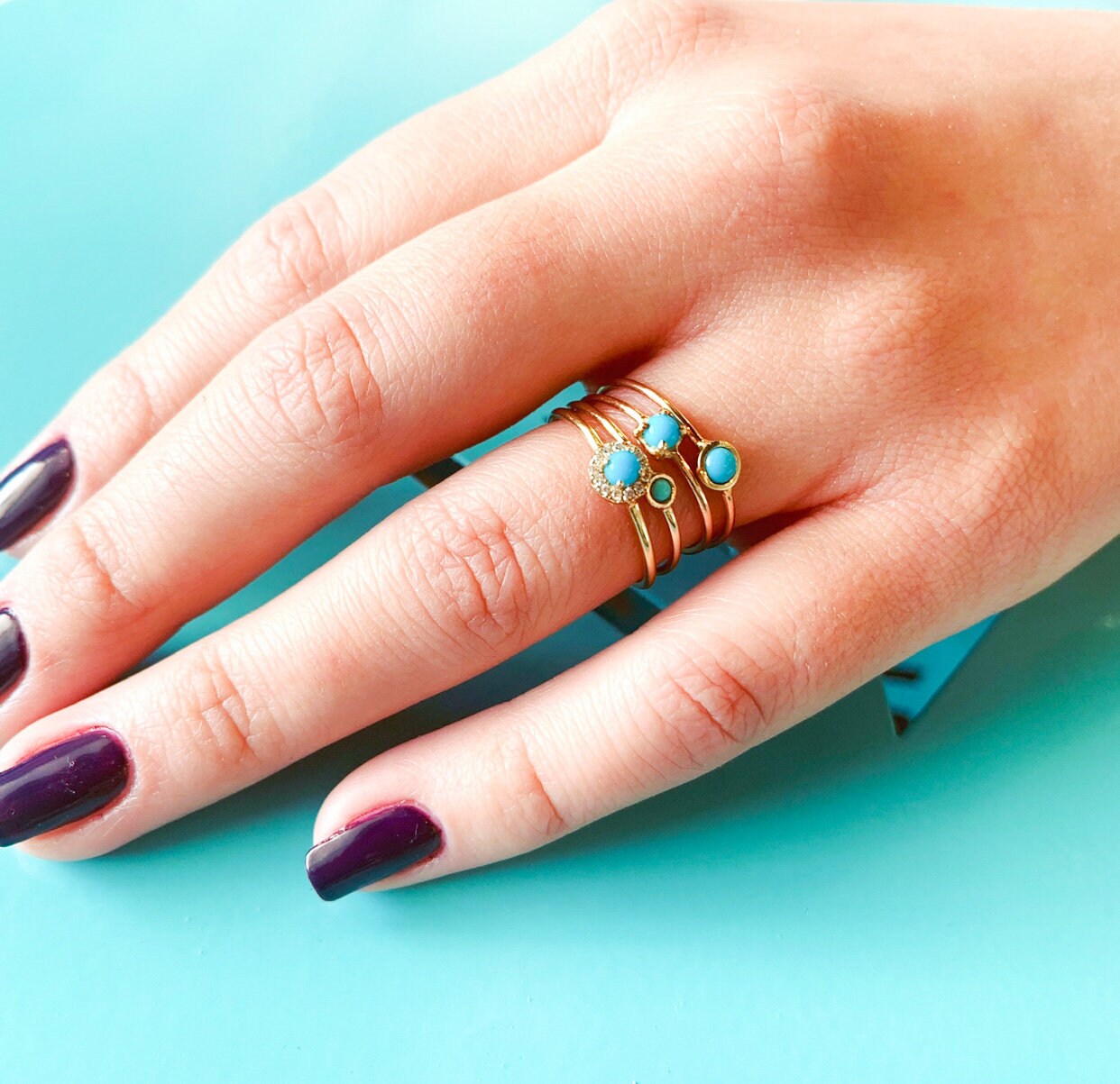 Turquoise Ring, Single Stone Ring, Stacking Ring, 14K Solid Gold Ring ...