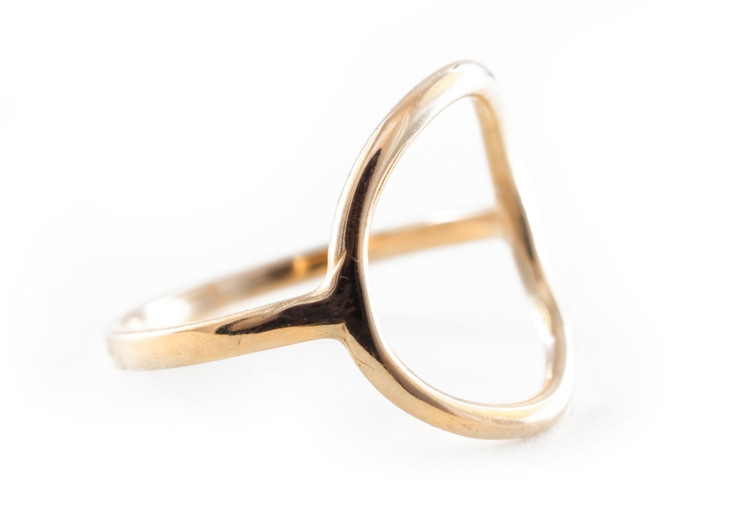 14K Gold Open Circle Ring, Geometric Shape Ring, Modern Design Gold ...