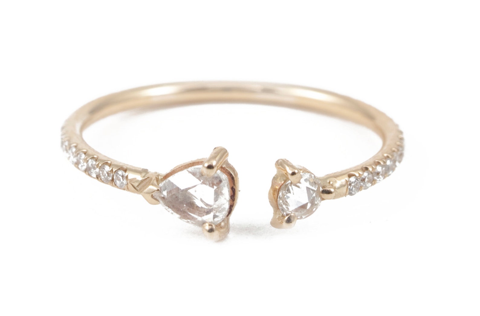 Rose Cut Diamond Ring, Pave' Ring, Prong Set Ring, Solid 14K Gold ...