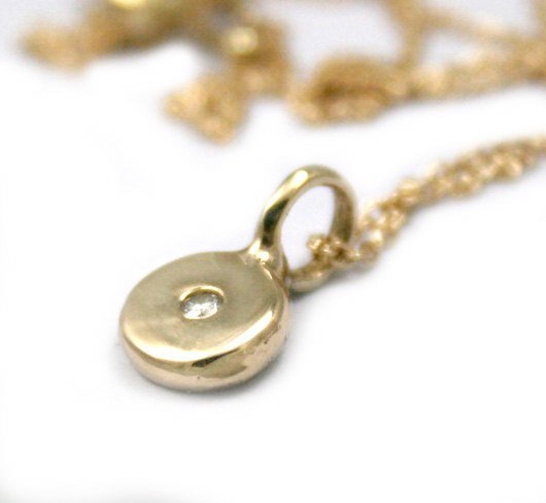 Gold Necklace, Round Coin Pendant, Diamond Charm Necklace, Charm ...